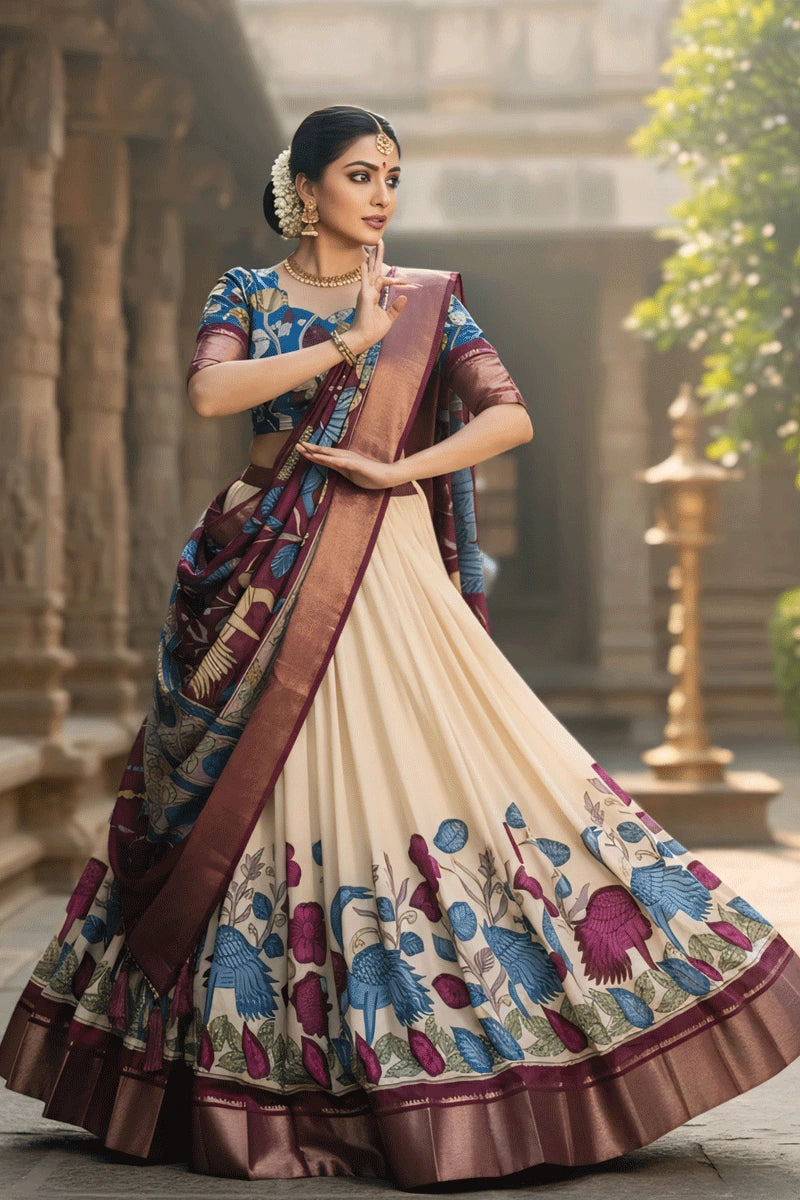 Pongal Festival Special Off White Color Half Saree For Gen Z Girl ...