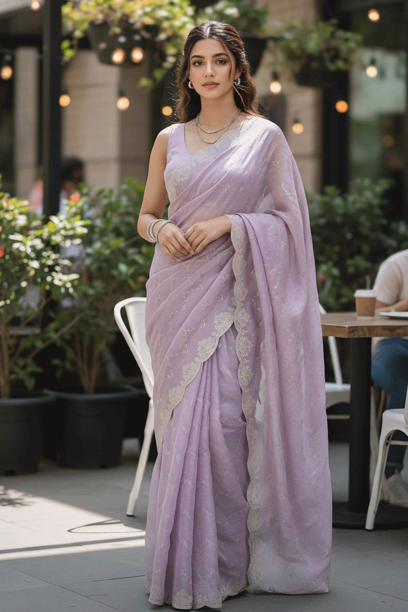 Party Wear Embroidery Work Saree For Gen Z Girl - Anaya Designer Studio