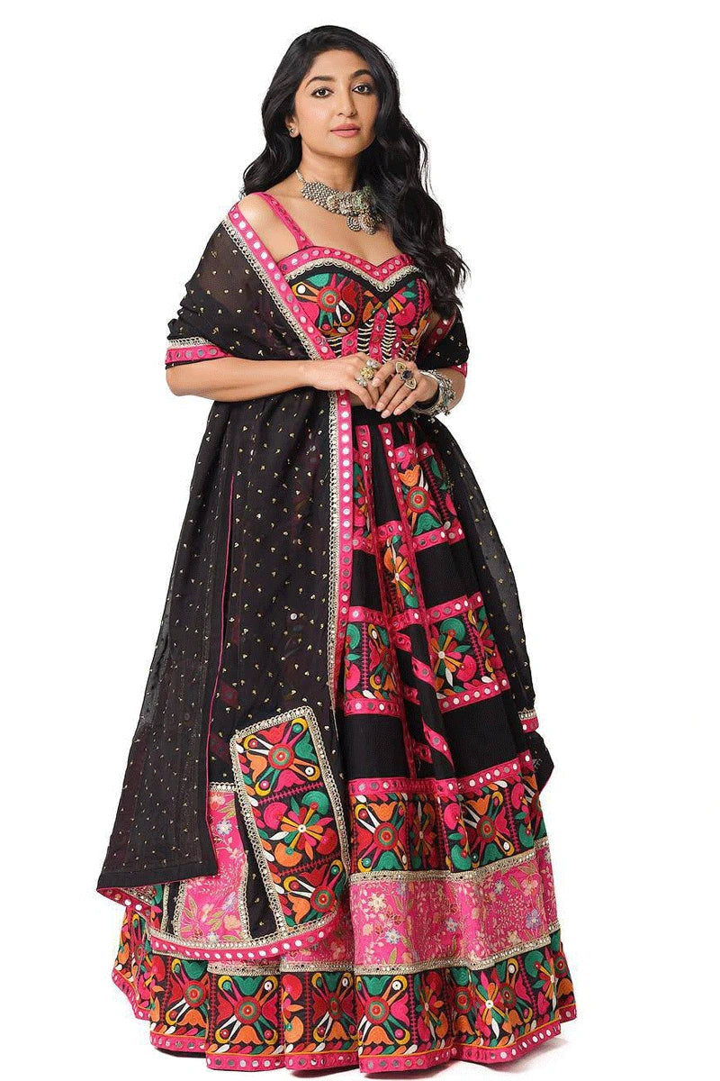 Digital Print Real Mirror Work Chaniya Choli For Dandiya Night