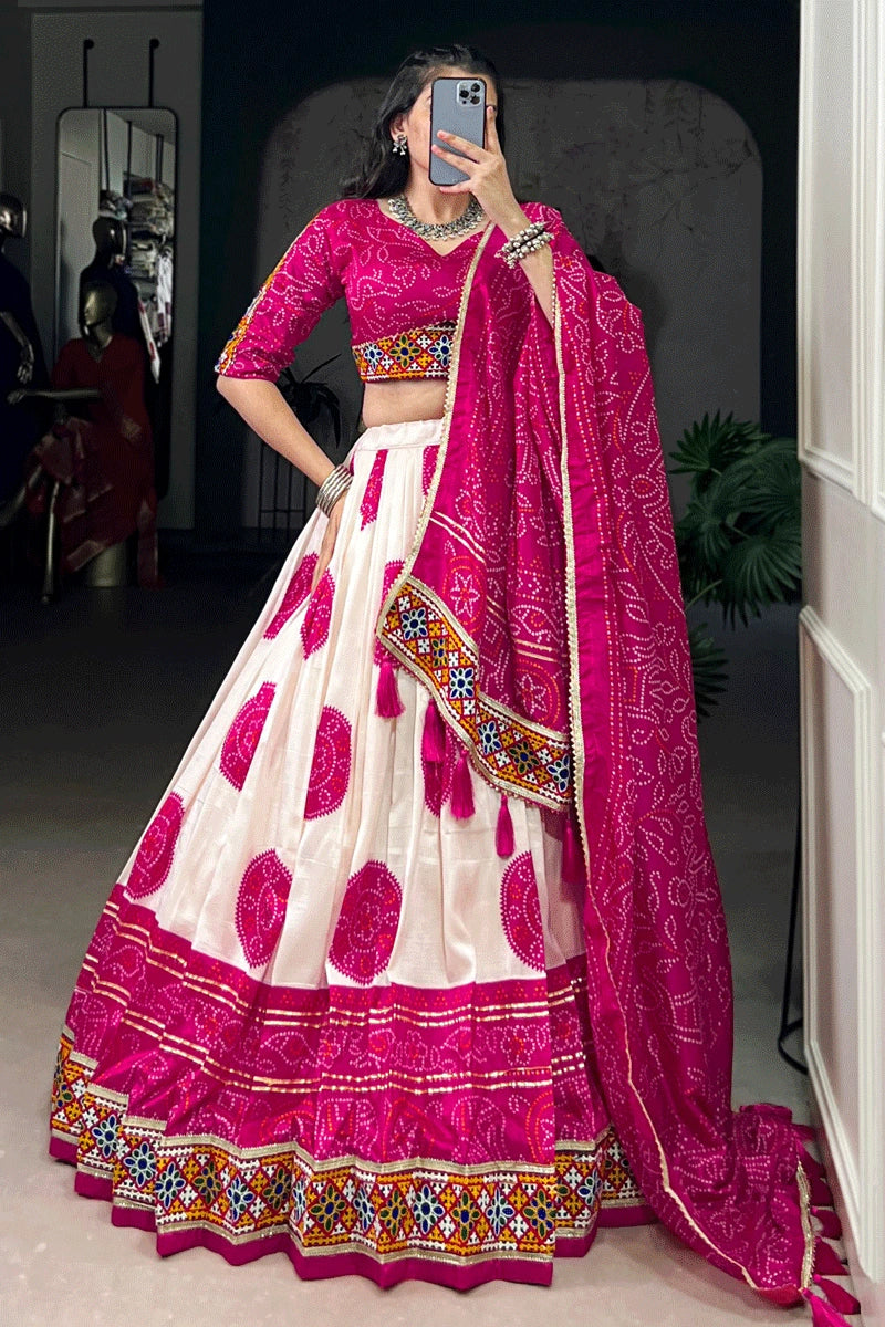 Pink Color Gujarati Style Bandhani Print Ghagra Choli For Women - Anaya ...