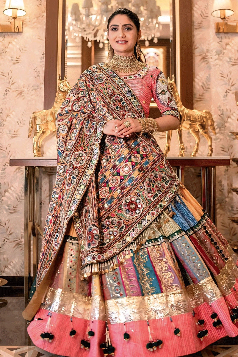 Real Mirror Work With Digital Print Chaniya Choli For Garba Night