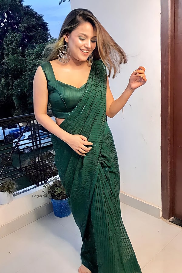 Designer Sequence saree for Engagement Green