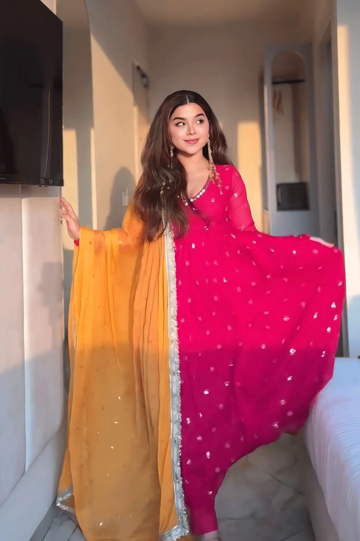 Embroidery Work Full Sleeves Pink Anarkali Suit - Anaya Designer Studio