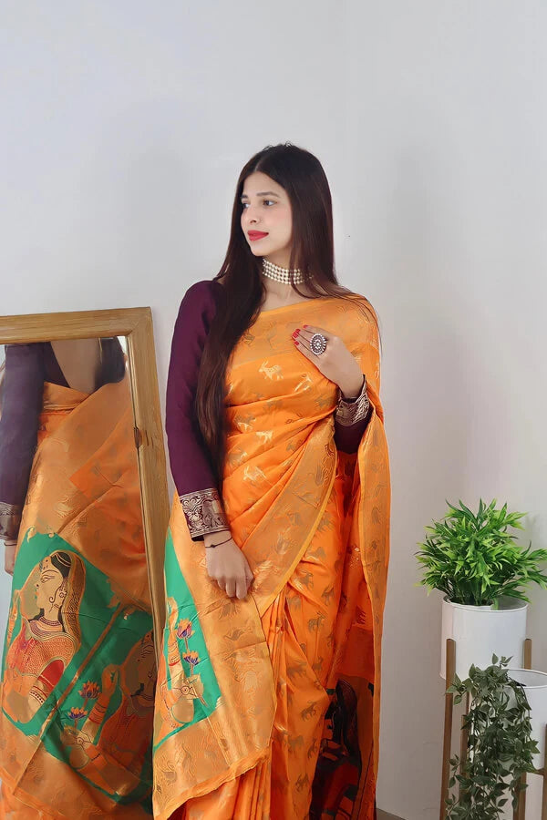 Traditional Wedding Paithani Saree With Mughal Print For Women – Anaya ...