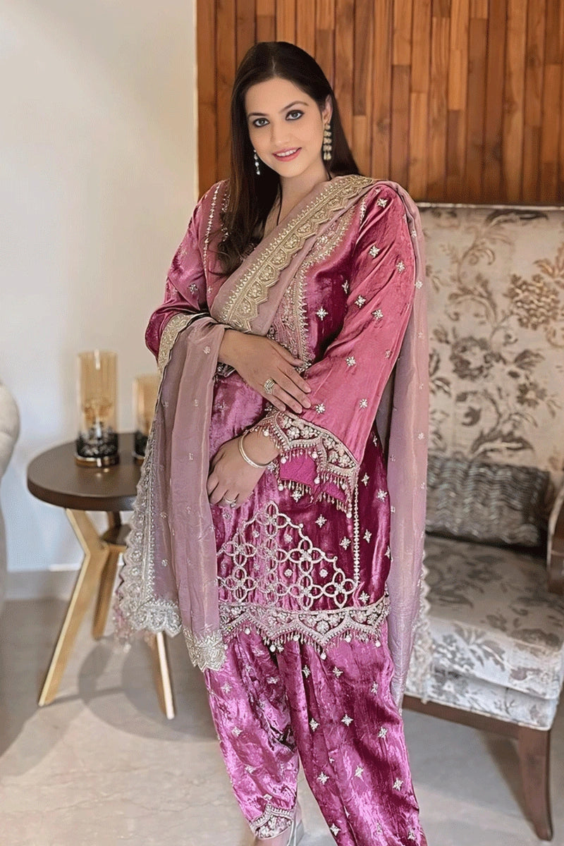 Reception Wear Heavy Velvet Fabric Suit With Embroidery Sequence Work ...
