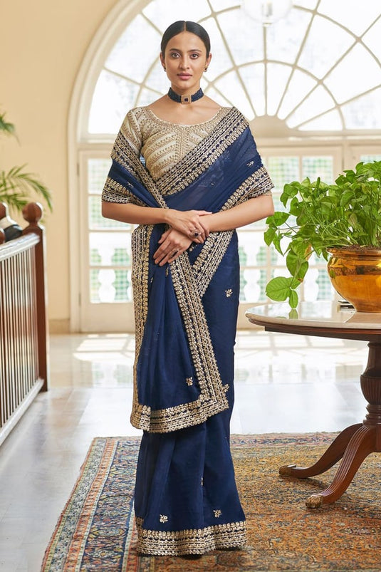 Green Color Net Saree Look For Reception Party