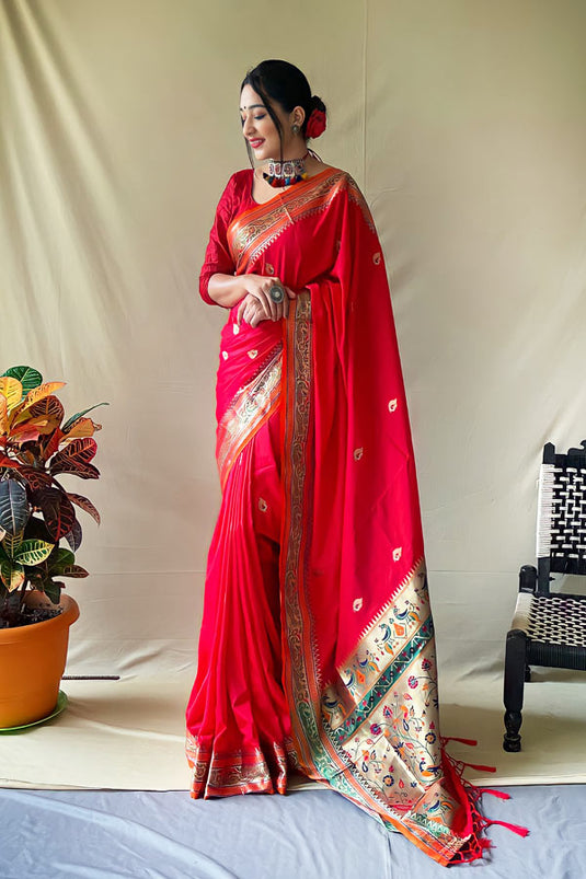 Red Color Telugu Wedding Half Saree For Bride