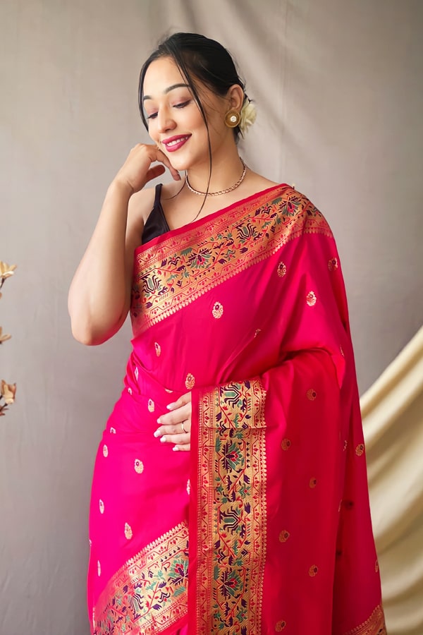Marathi Look In Pink Paithani Silk Saree