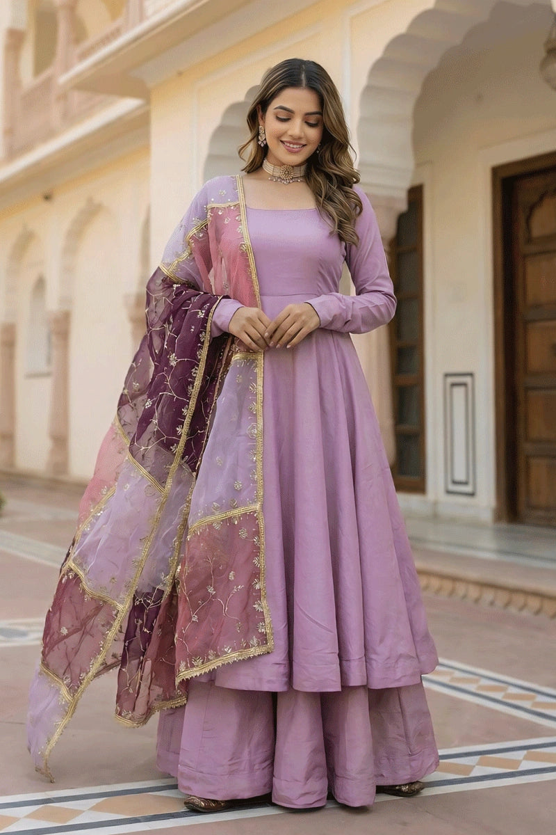Wedding Special Purple Color Plazo Suit With Emboidery Dupatta - Anaya ...