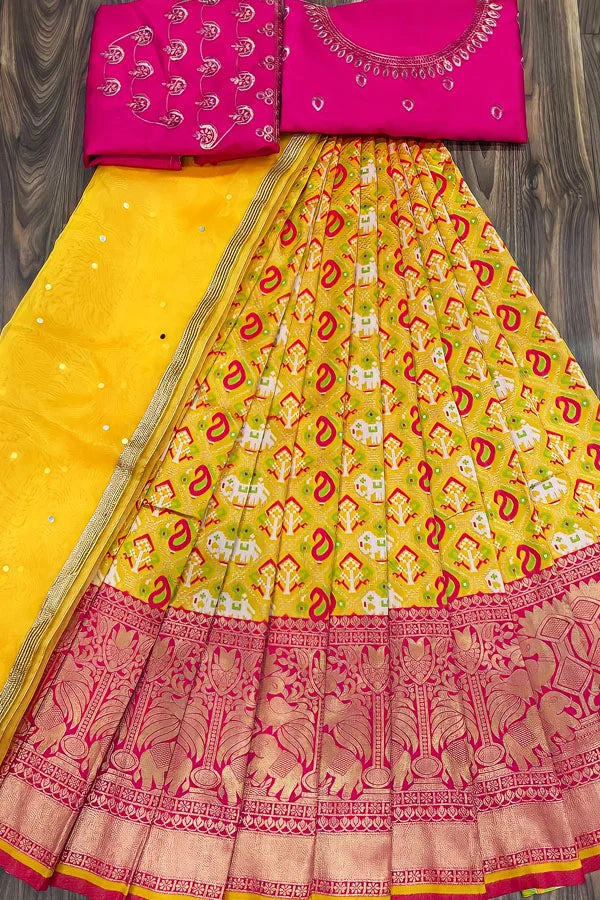 Latest Yellow And Pink Half Saree For Haldi Ceremony – Anaya Designer ...