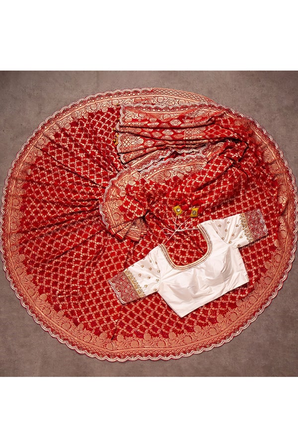Red and white saree for Durga puja 2021 – Anaya Designer Studio