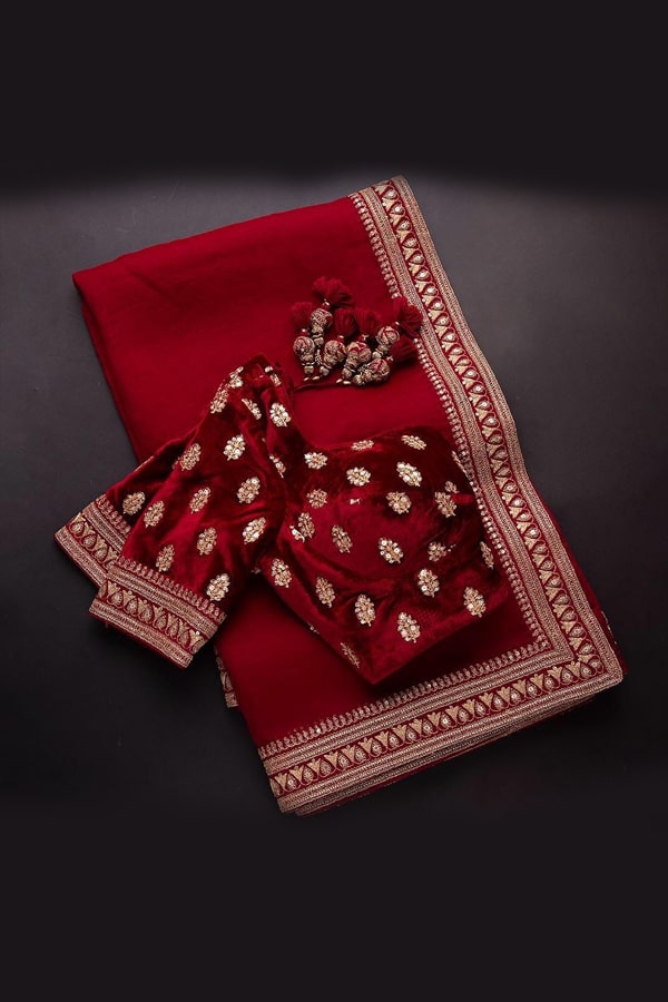 Red Wedding saree with golden border 2021 – Anaya Designer Studio