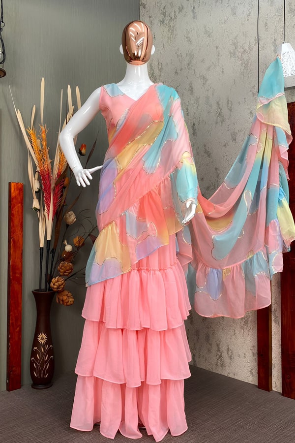 Latest Designer Ruffle Saree Online For Girls