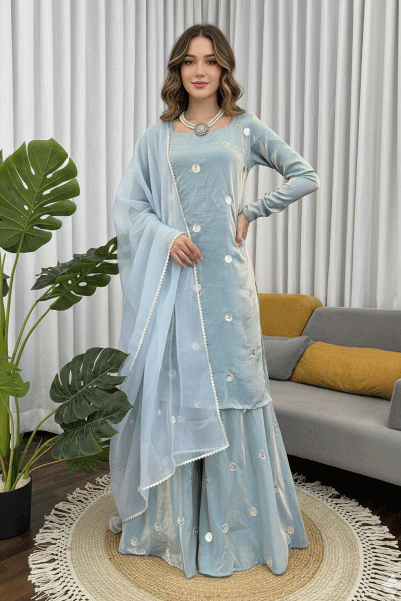 Long Sleeves Silk Plazo Suit For Teenage Girl - Anaya Designer Studio