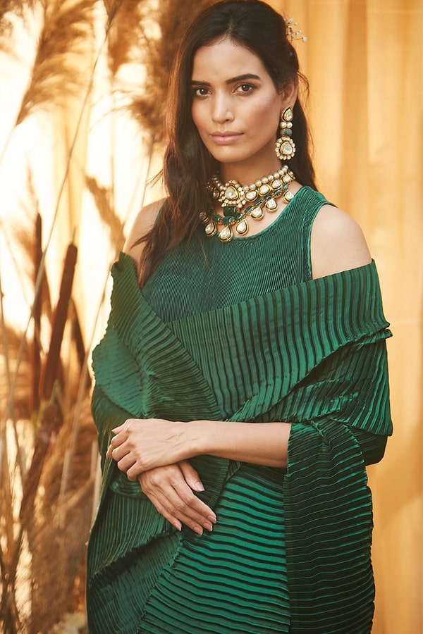 Simple Designer Saree For Wedding Party Green 2021