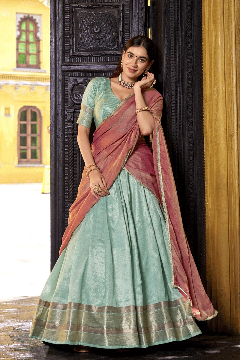 Traditional Silk Fabric Sky Blue Color Half Saree - Anaya Designer Studio