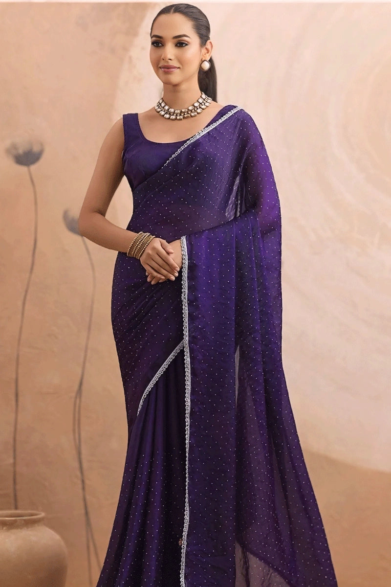 Cocktail Wear Velvet Fabric Saree For Woman - Anaya Designer Studio