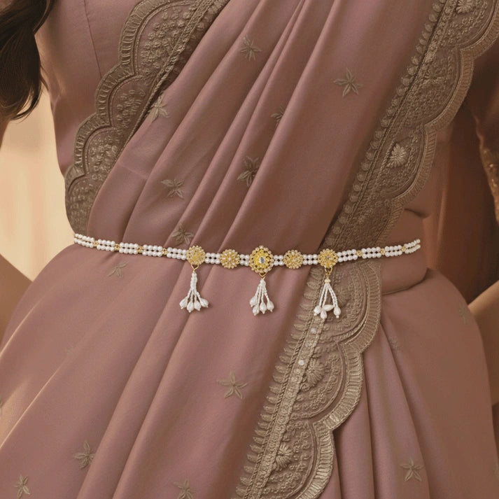 Designer White Stone With Moti Waist Belt For Women - Anaya Designer Studio