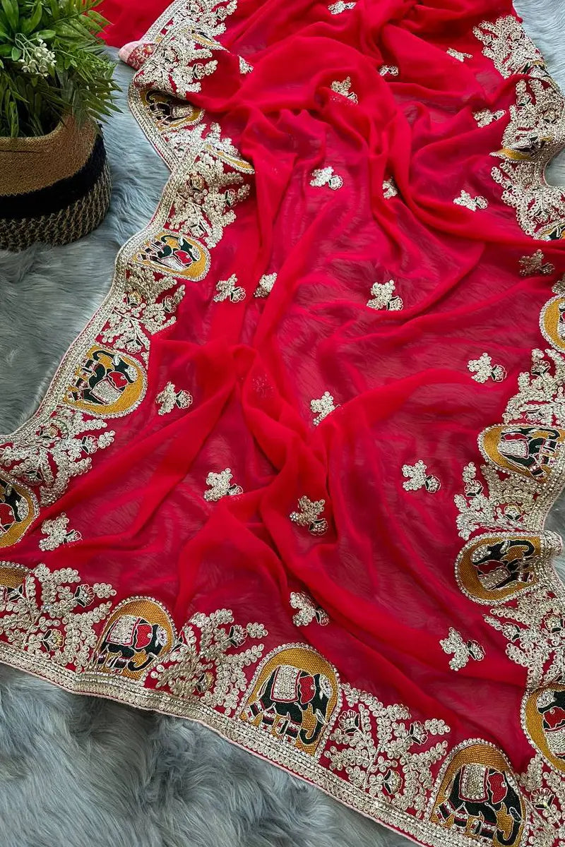 Latest Karwa Chauth Look In Red Saree – Anaya Designer Studio