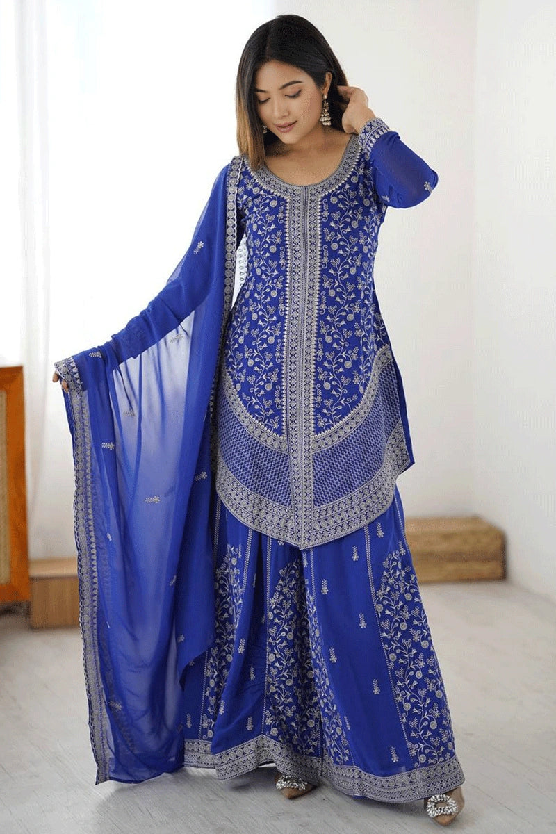 Latest Blue Color Plazo Suit For Reception Party - Anaya Designer Studio