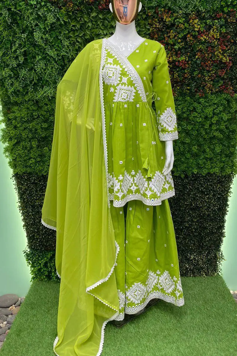 Buy Parrot Green Sharara Dress For Girl – Anaya Designer Studio