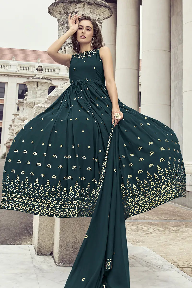 Rama Color Raksha Bandhan Gown With Dupatta – Anaya Designer Studio