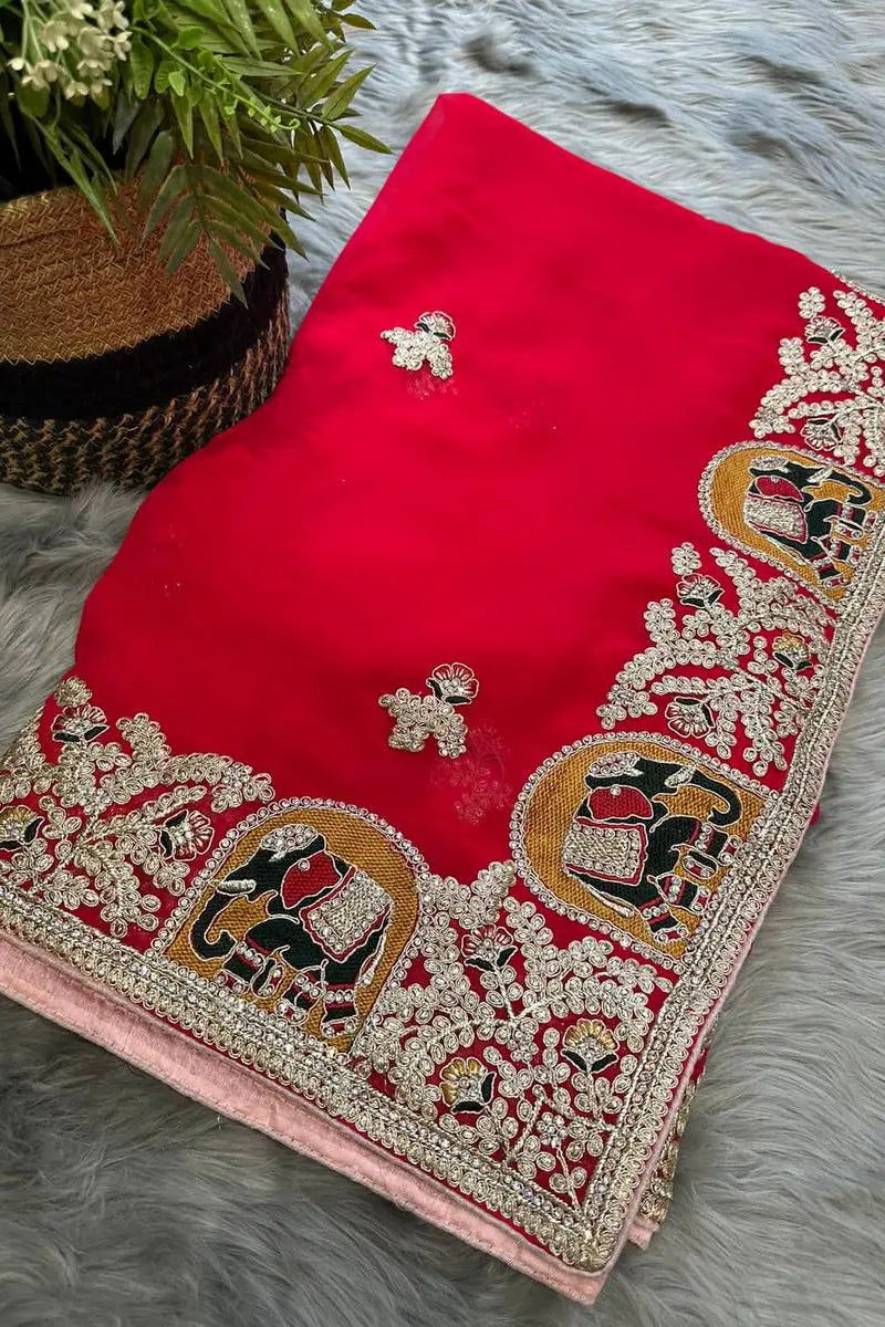 Latest Karwa Chauth Look In Red Saree – Anaya Designer Studio